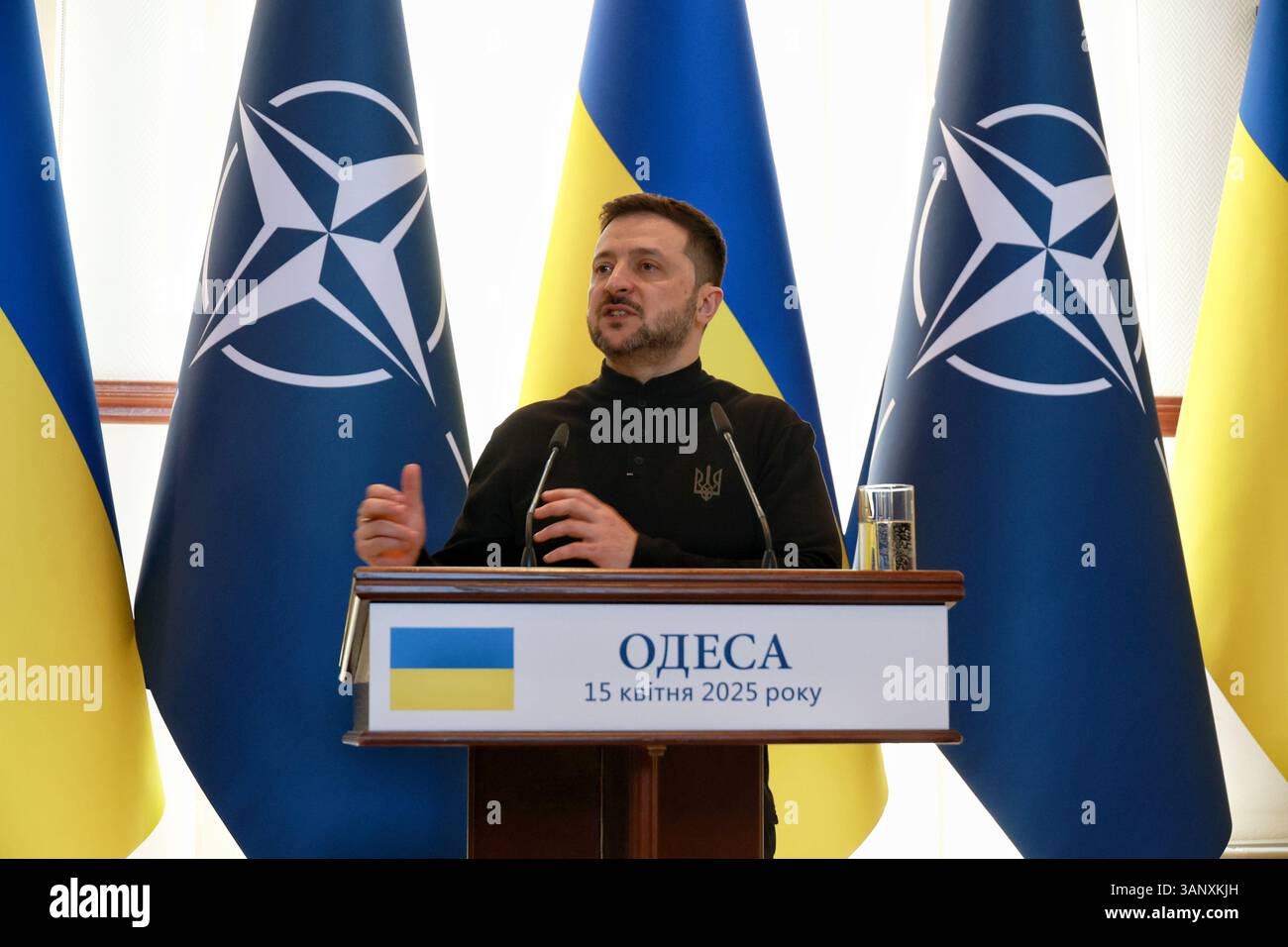 Odesa, Ukraine. 15th Apr, 2025. President of Ukraine Volodymyr ...