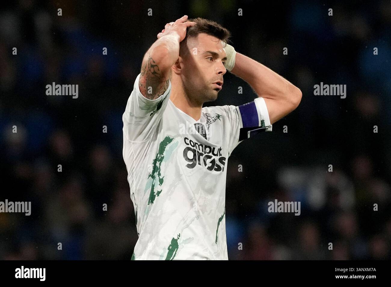 Naples, Italy. 14 Apr, 2025. Alberto Grassi of Empoli FC looks dejected ...