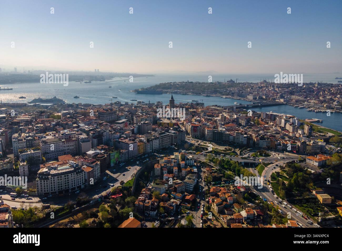 Aerial view of the Galata tower in Beyoglu district on the European ...