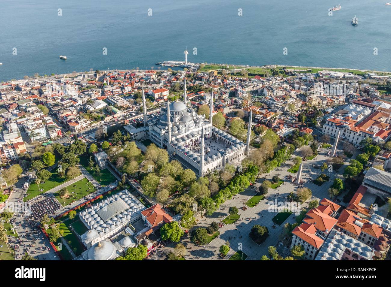 Aerial view of Sultanahmet Camii (the Blue Mosque) in Istanbul ...
