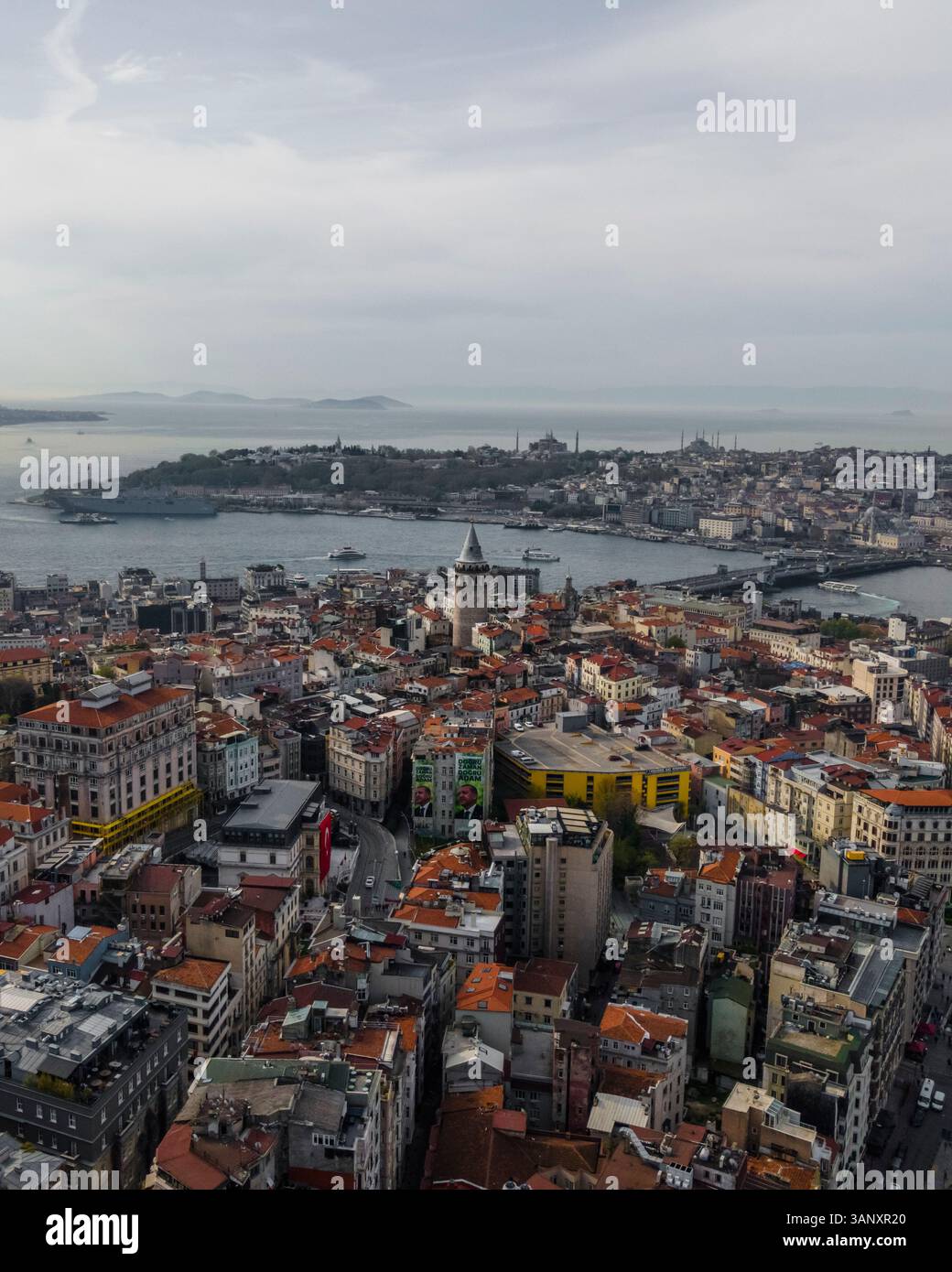 Aerial view of the Galata tower in Beyoglu district on the European ...