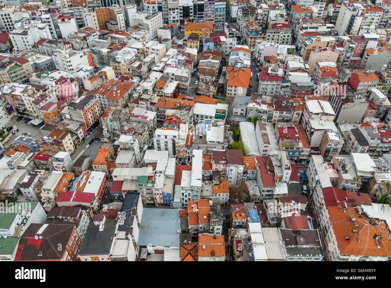 Aerial top down view of houses in Istanbul residential district, view ...