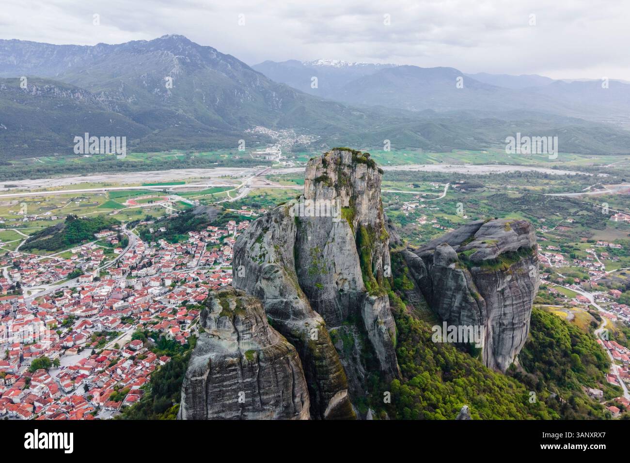 Aerial view of Kalabaka town in Meteora, Thessaly, Greece Stock Photo ...