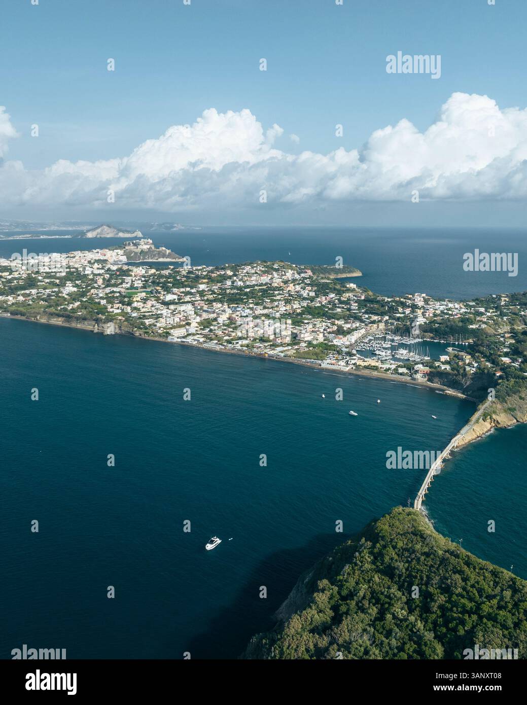 Aerial view of Procida Island and Vivara island natural reserve ...