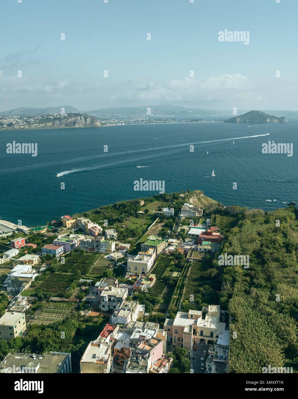 Aerial view of the Gulf of Naples from Procida Island to Naples, view ...