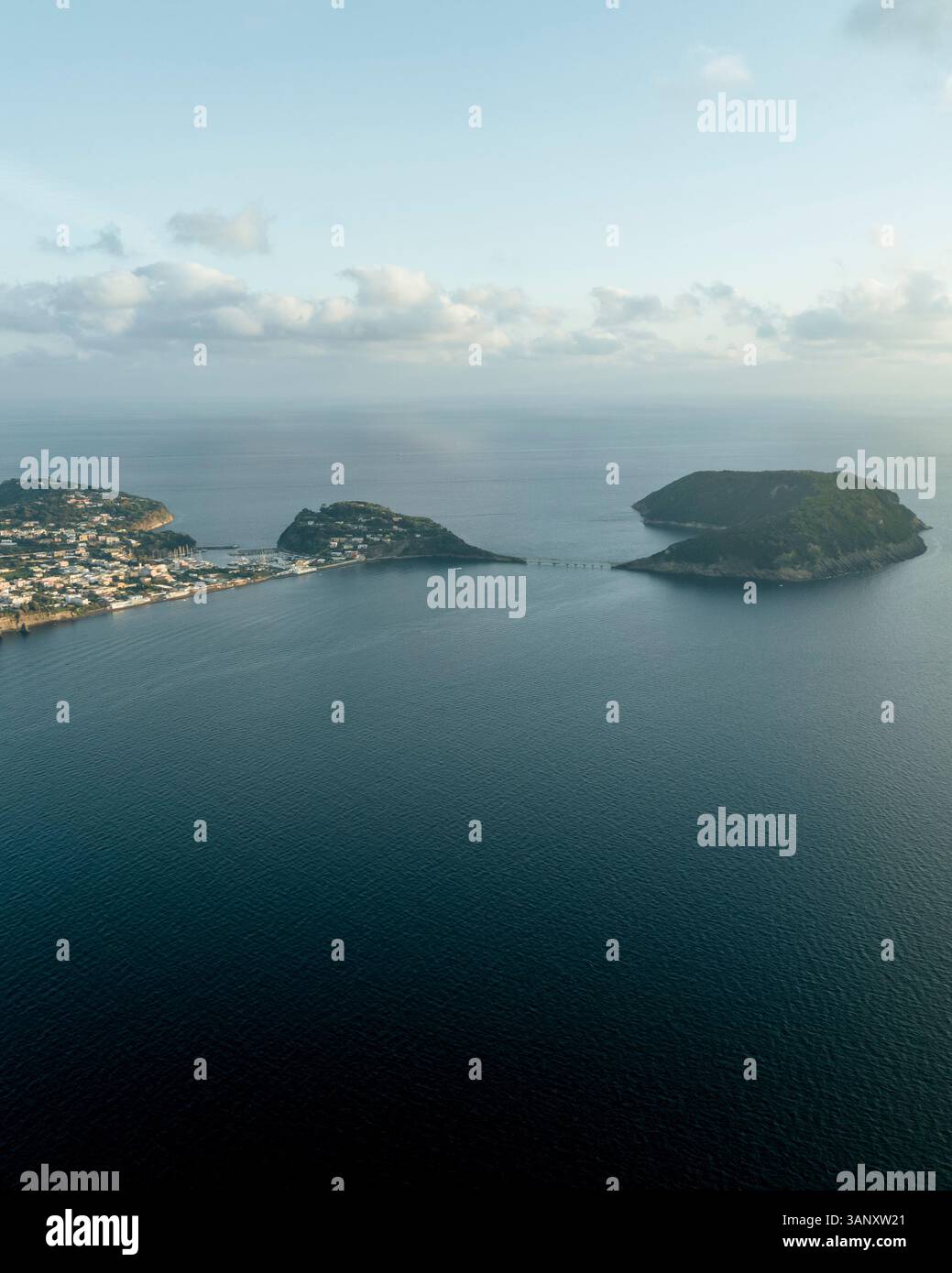 Aerial view of Vivara Island at sunset on Procida Island, view of the ...