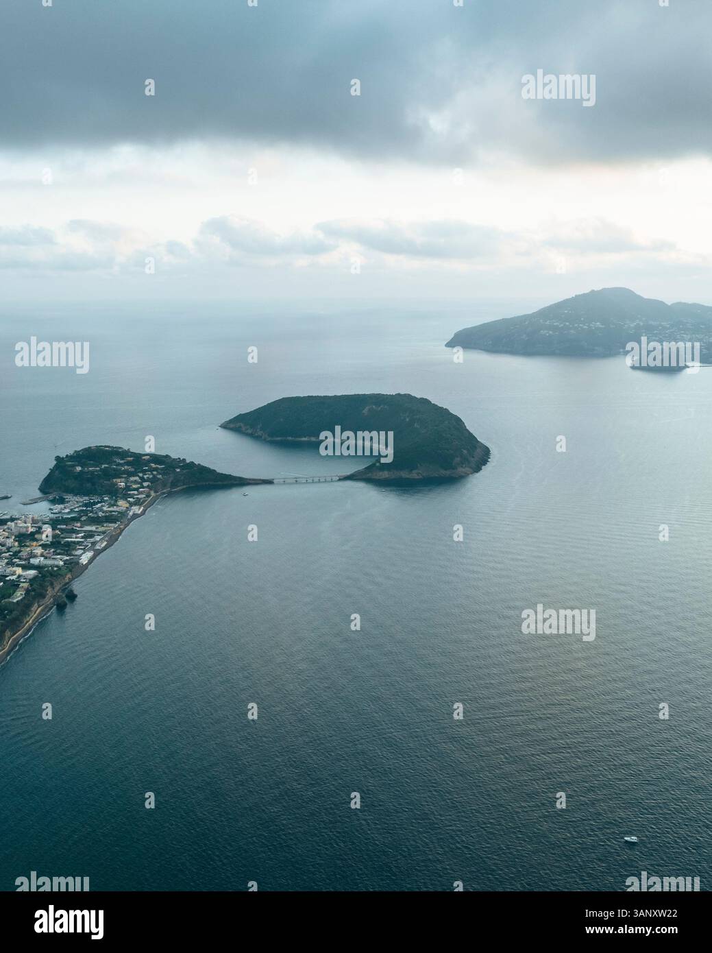 Aerial view of Vivara Island at sunset on Procida Island, view of the ...