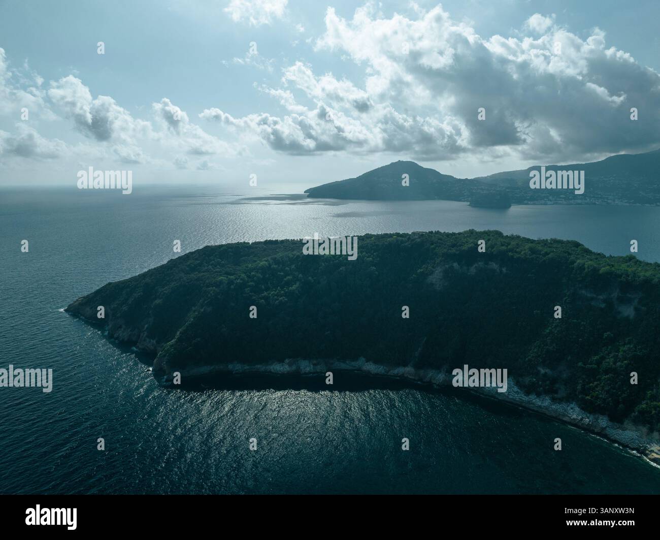 Aerial view of Vivara Island at sunset on Procida Island, view of the ...