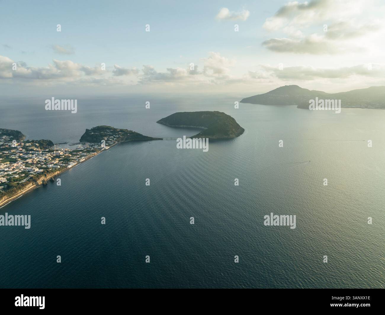 Aerial view of Vivara Island at sunset on Procida Island, view of the ...