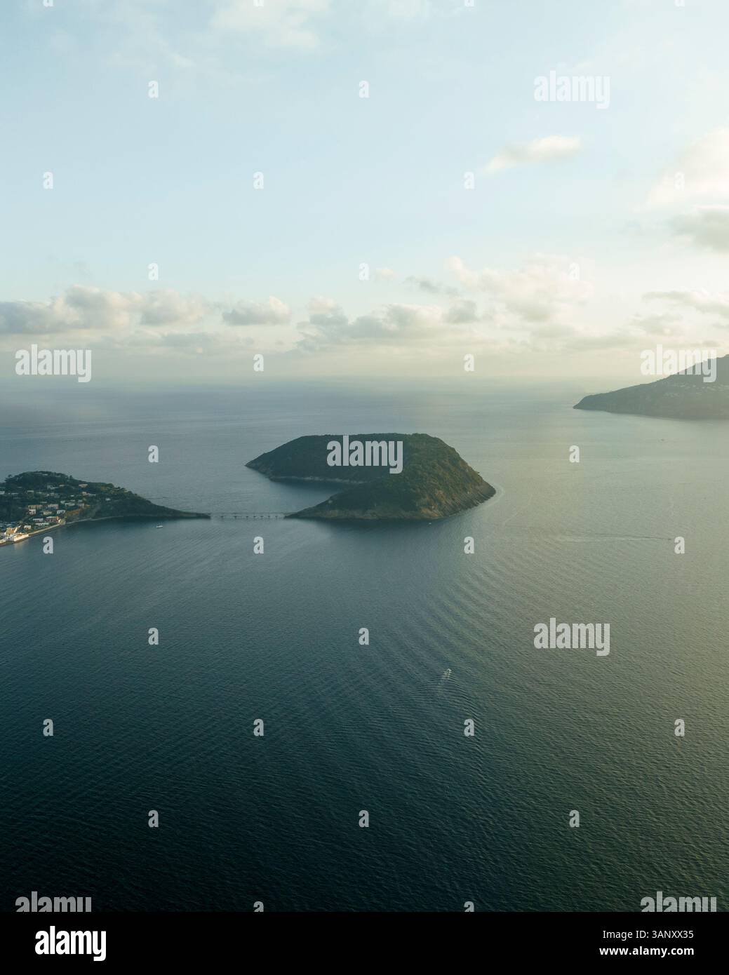 Aerial view of Vivara Island at sunset on Procida Island, view of the ...
