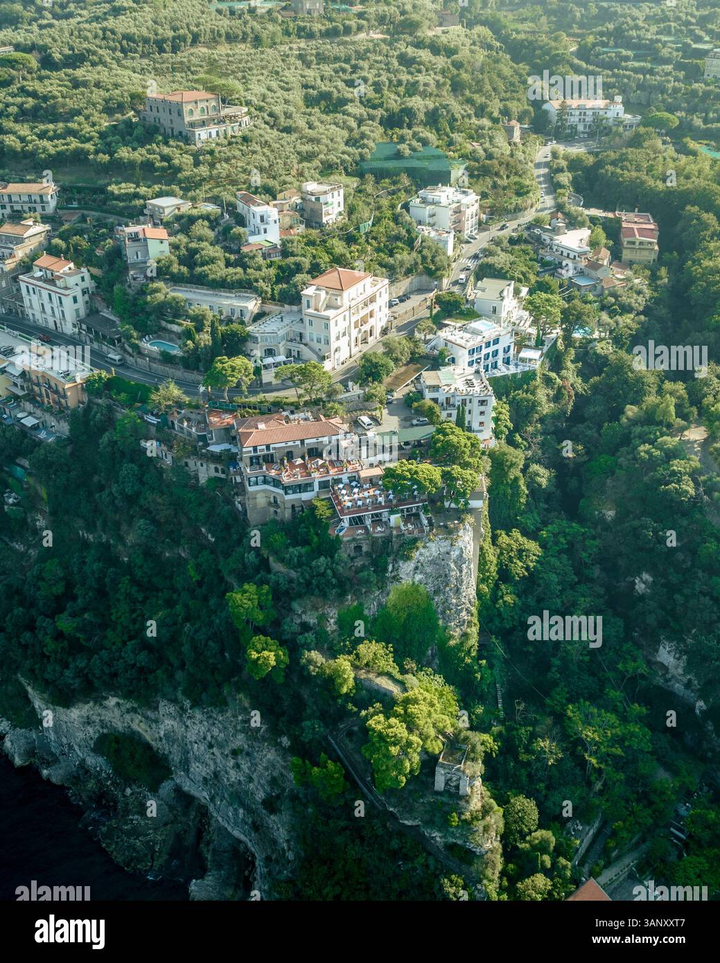 Aerial view of a luxury resort on the cliff in Sorrento downtown ...
