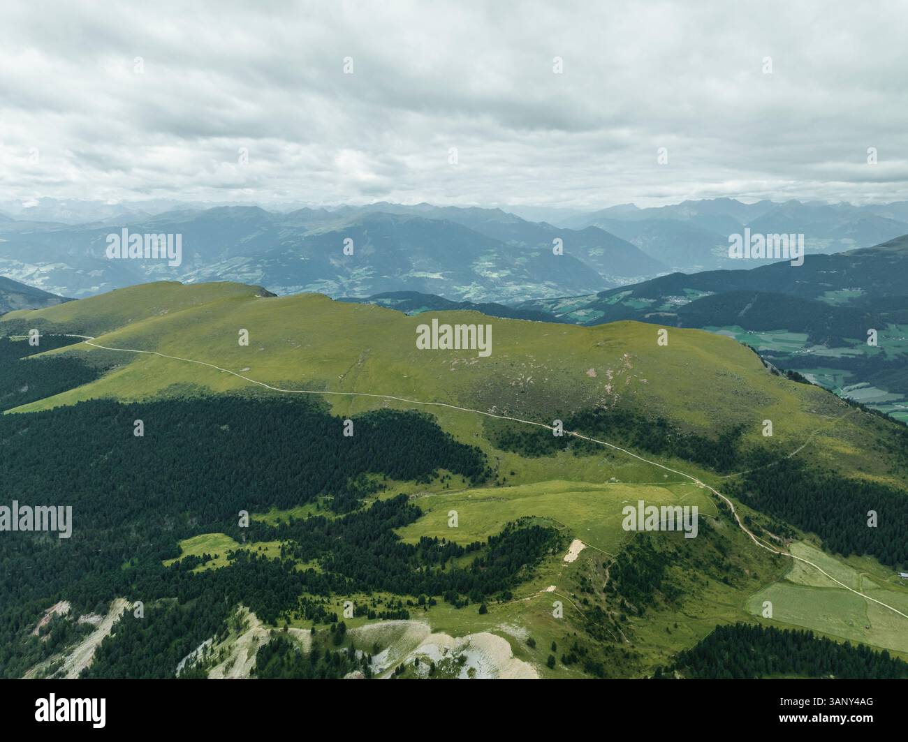 Aerial view of Resciesa mountain ridge in Puez-Odle Nature Park ...