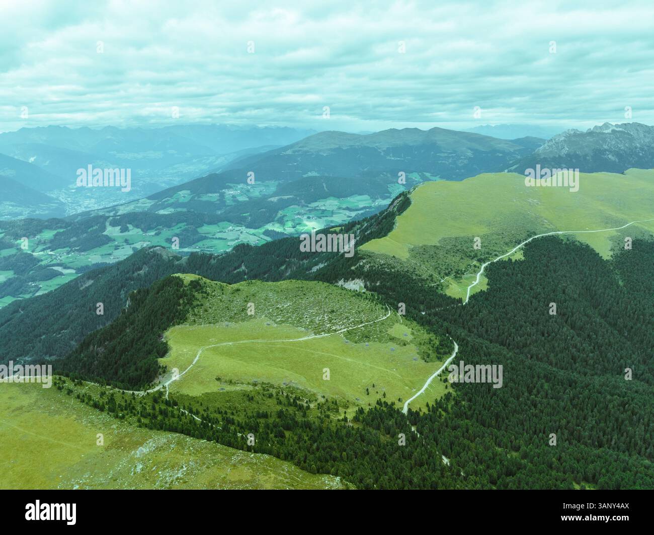 Aerial view of Resciesa mountain ridge in Puez-Odle Nature Park ...