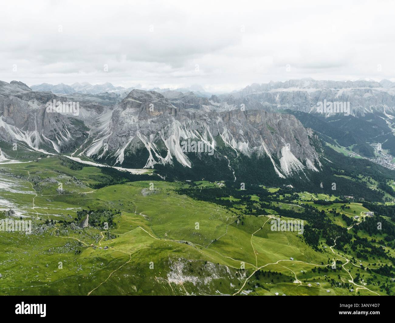 Aerial view of the Dolomites mountain landscape in Trentino, South ...