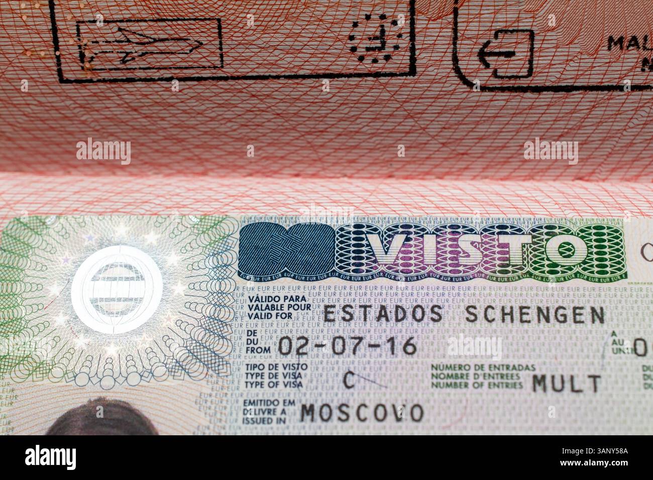 Italian visa stamp in a travel passport, Italy Schengen visa, immigrant ...