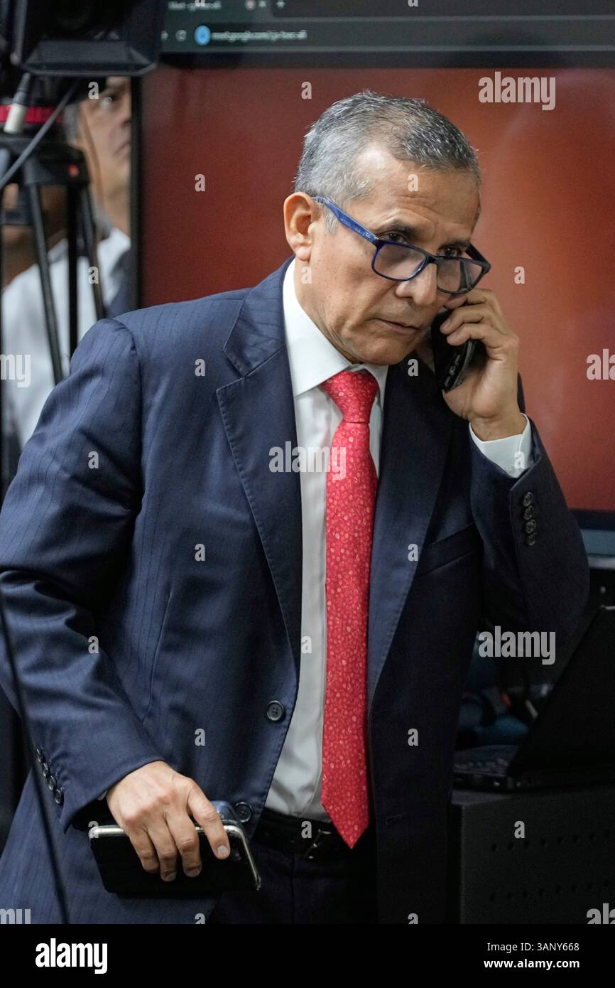 Former Peruvian President Ollanta Humala leaves the courtroom in Lima ...