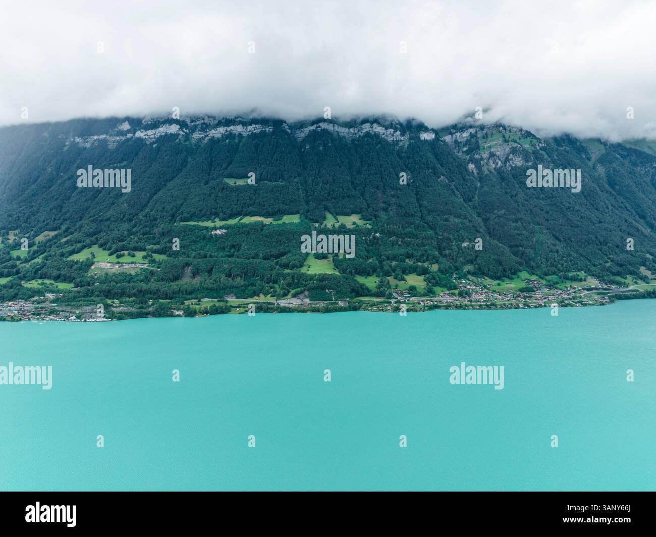 Aerial view of the Augstmatthorn as seen from the Brienzersee lake with ...