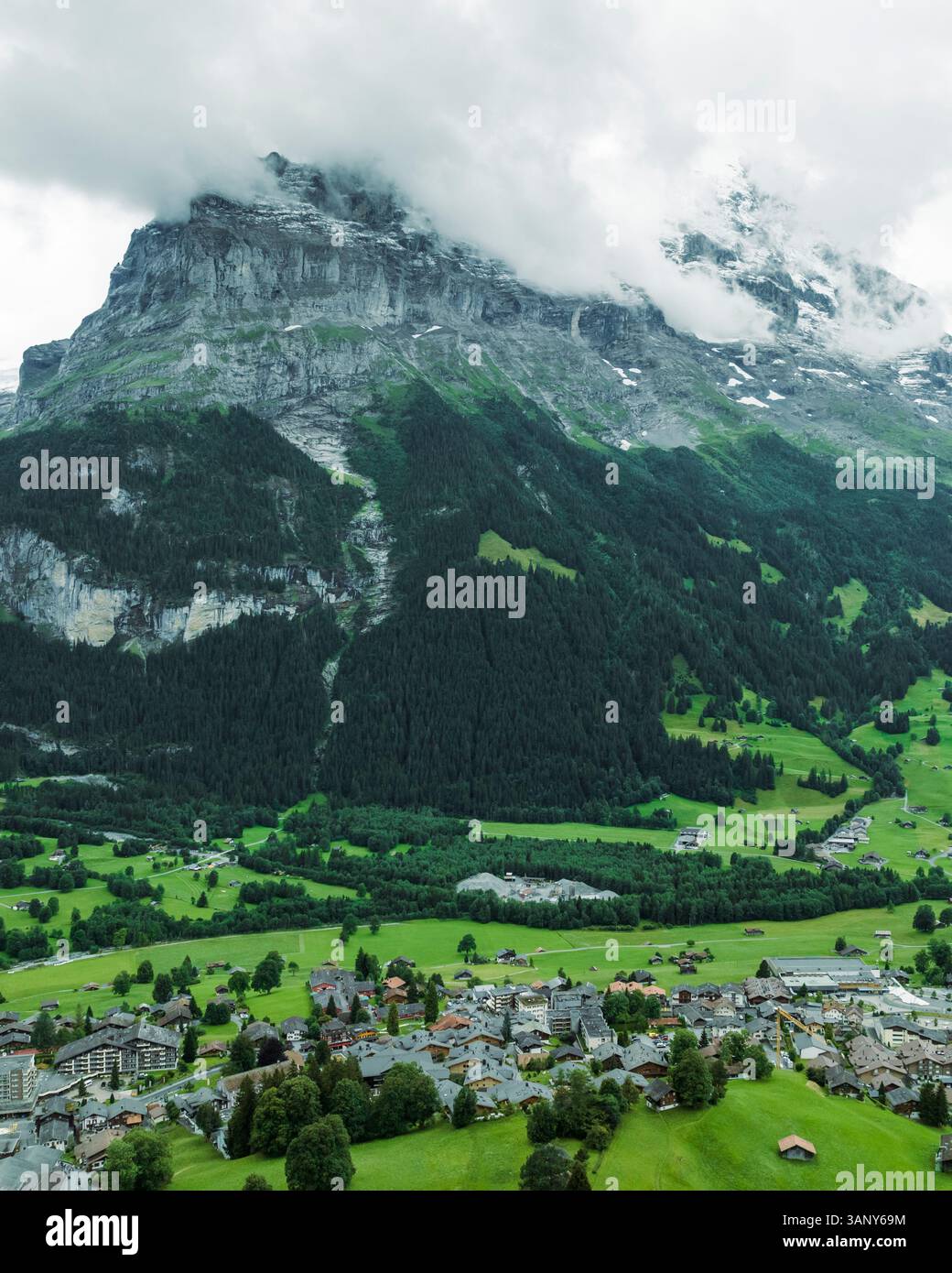 Aerial view of Grindelwald valley with the Mattenberg mountain, Canton ...