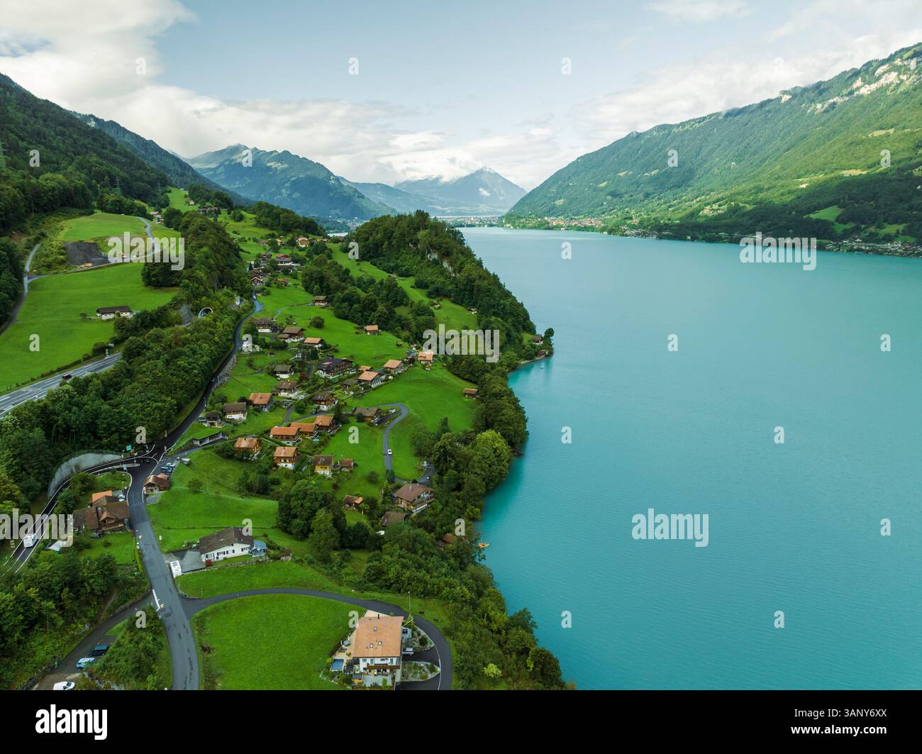 Aerial view of the Brienzersee Lake in summertime, Bern, Switzerland ...