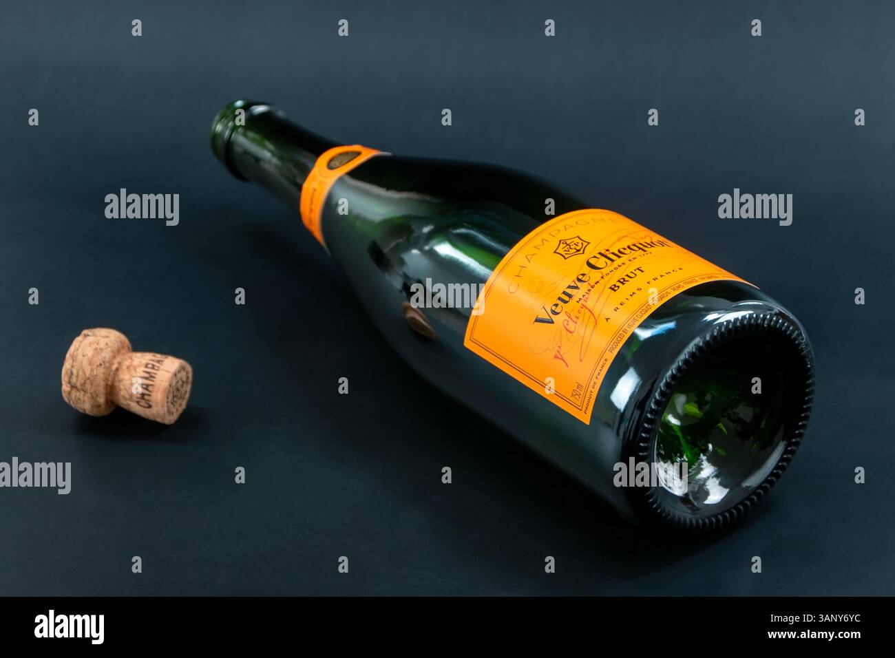 Veuve Clicquot champagne bottle on black background Stock Photo - Alamy