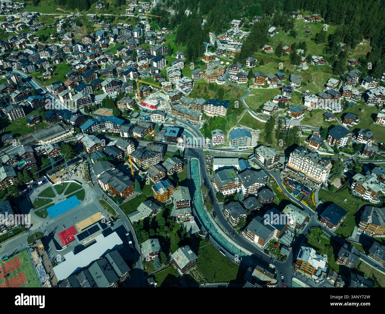 Aerial view of Zermatt, a small town famous for winter destination on ...