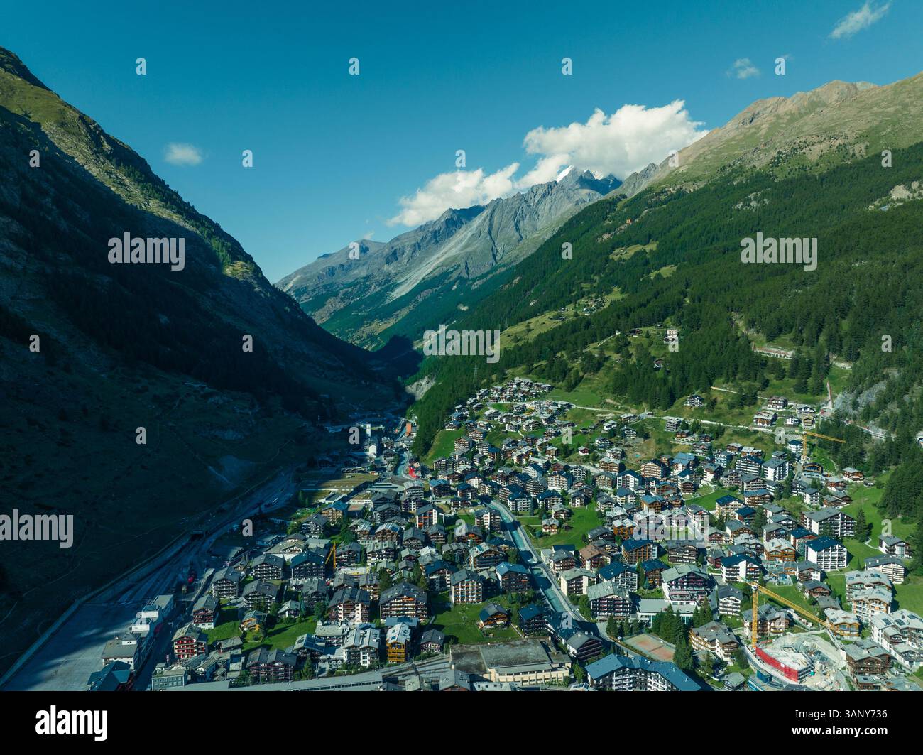 Aerial view of Zermatt, a small town famous for winter destination on ...