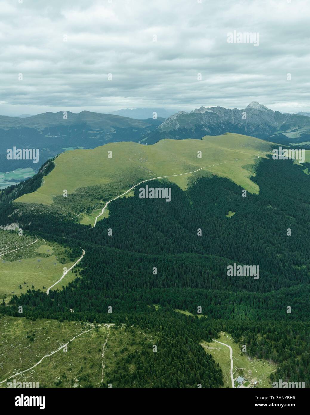 Aerial view of Resciesa mountain ridge in Puez-Odle Nature Park ...