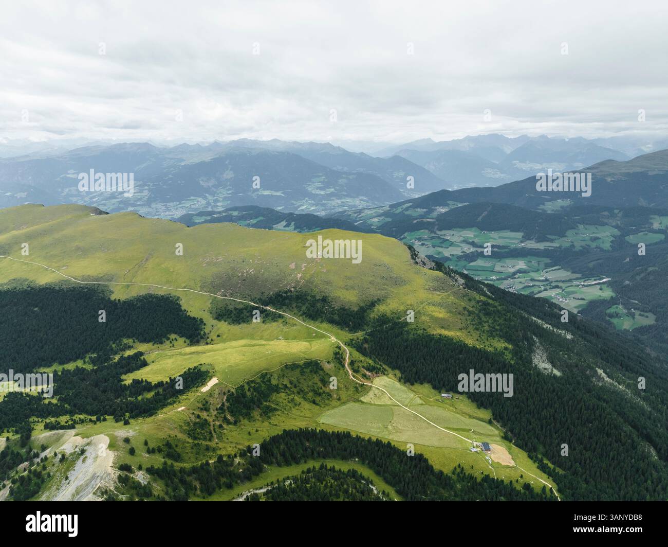 Aerial view of Resciesa mountain ridge in Puez-Odle Nature Park ...