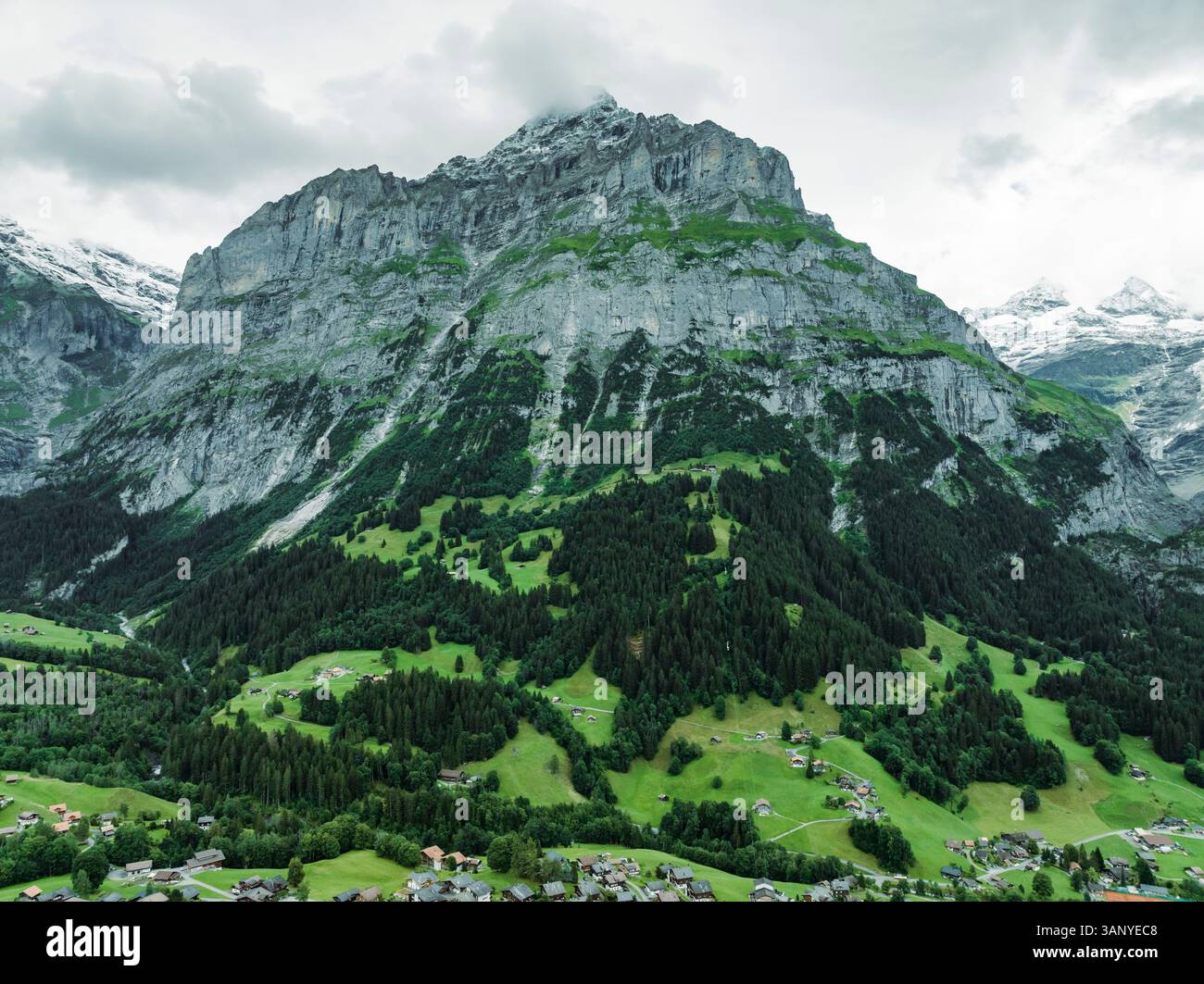 Aerial view of the Mettenberg mountain in Grindelwald town on Bernese ...