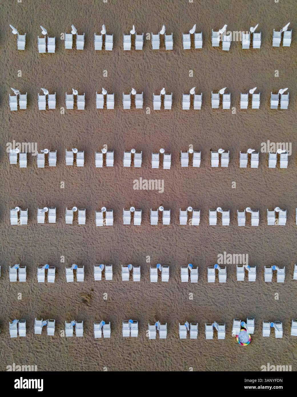 Aerial view of umbrella on the beach along the shoreline, Capaccio ...