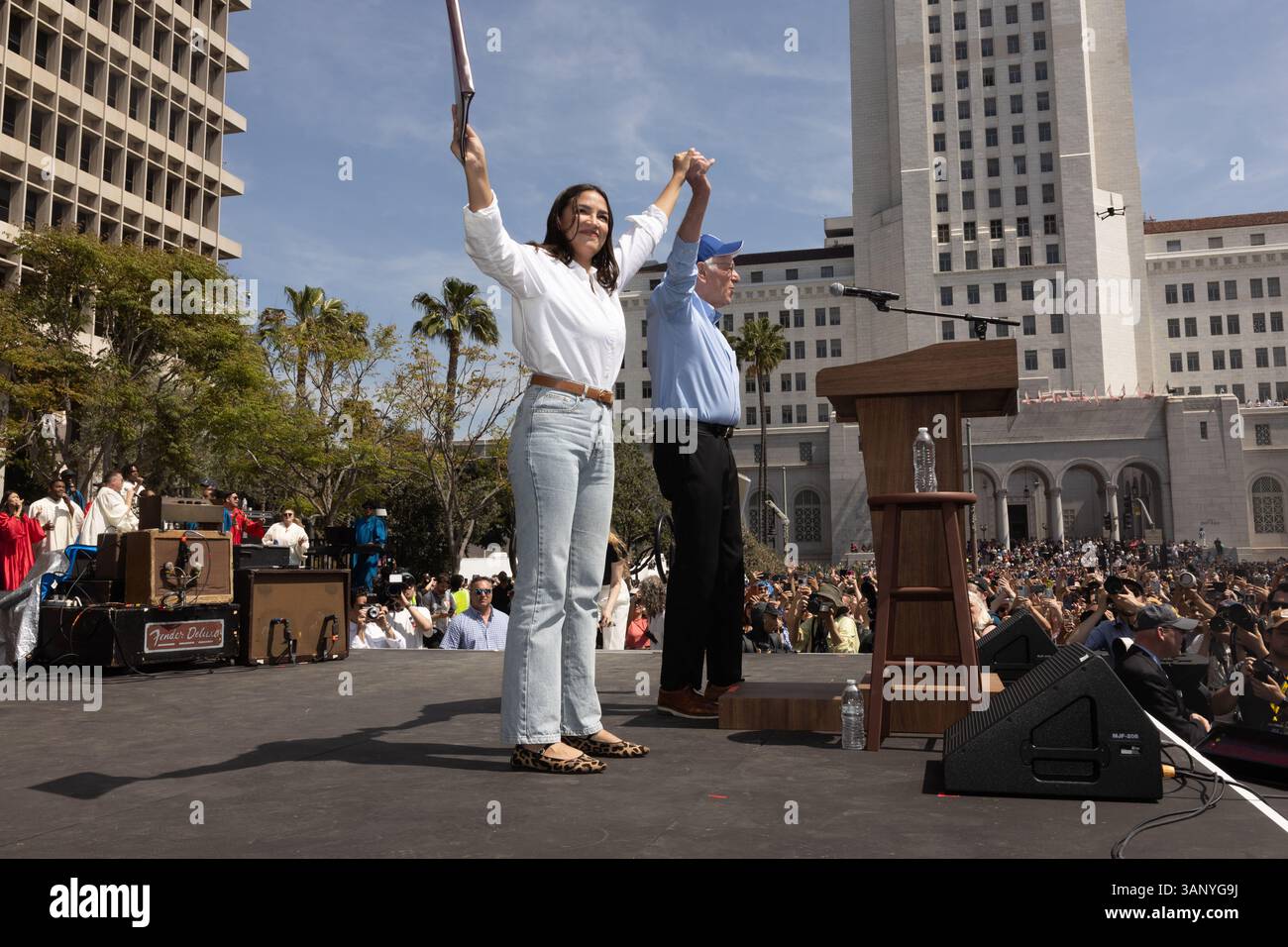 Sen. Bernie Sanders and Rep. Alexandria Ocasio-Cortez recieve a concert ...