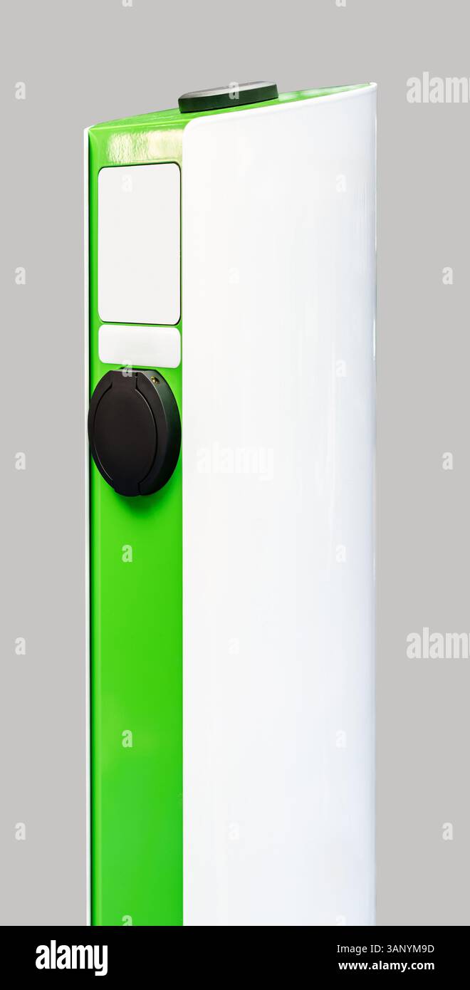 Cutout green-white EV charging station pillar Stock Photo - Alamy