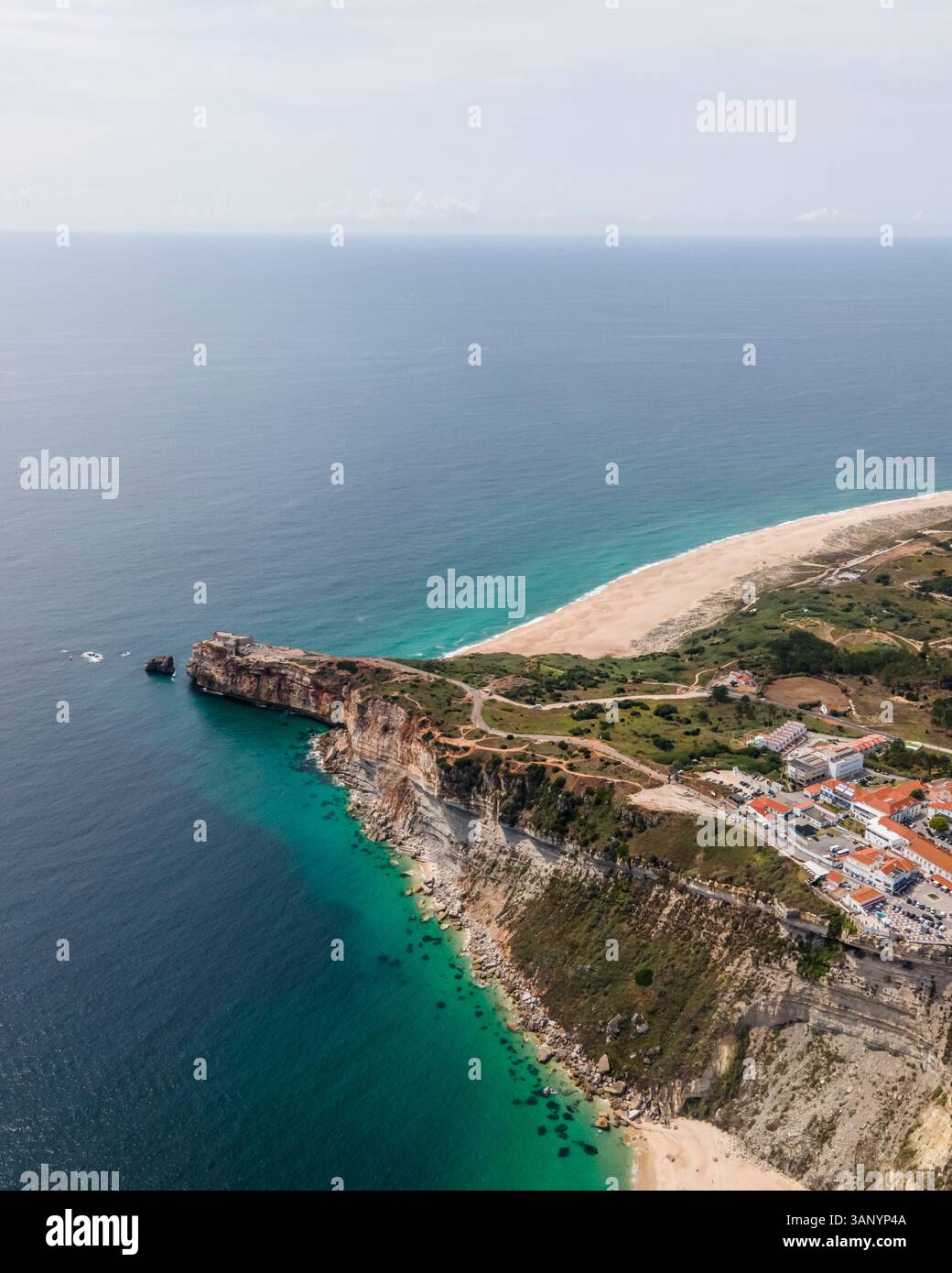 Aerial view of Forte de Sao Miguel Arcanjo, a lighthouse on the cliff ...