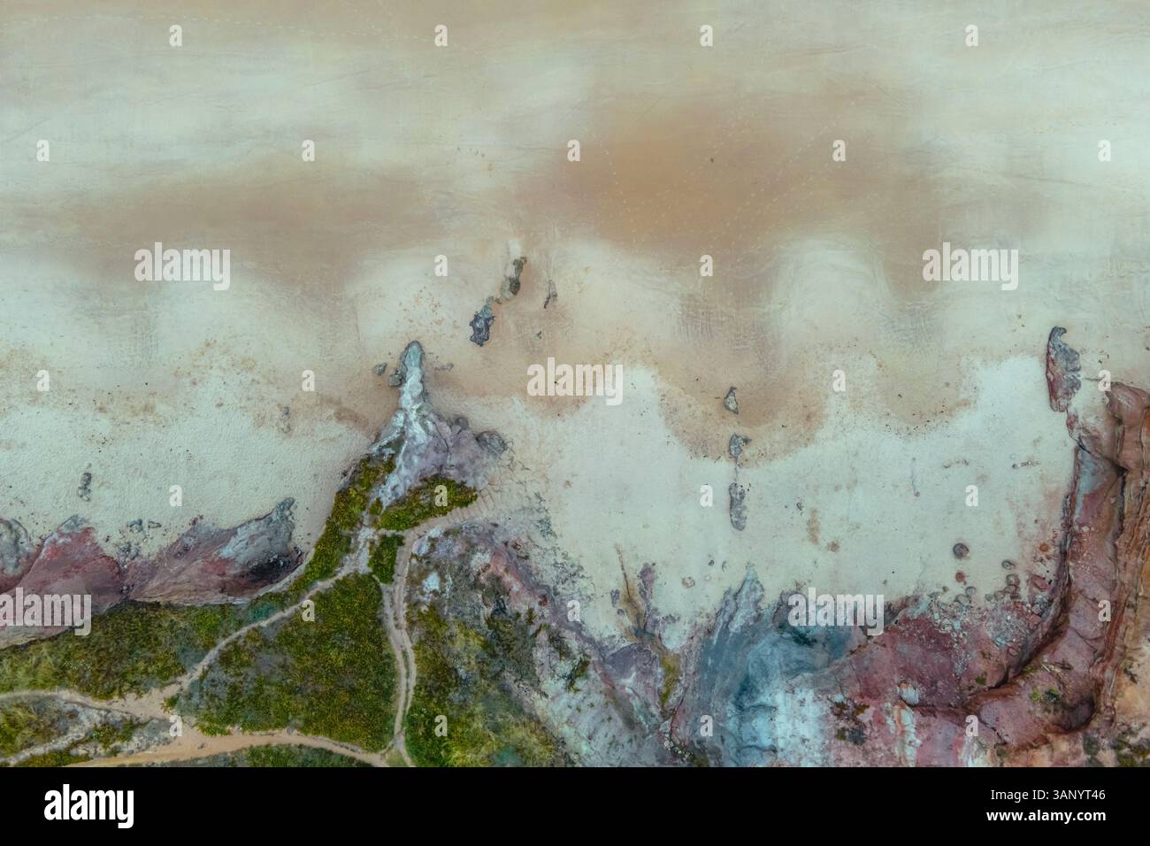 Aerial view of Praia Baleal, an endless beach along the ocean coastline ...