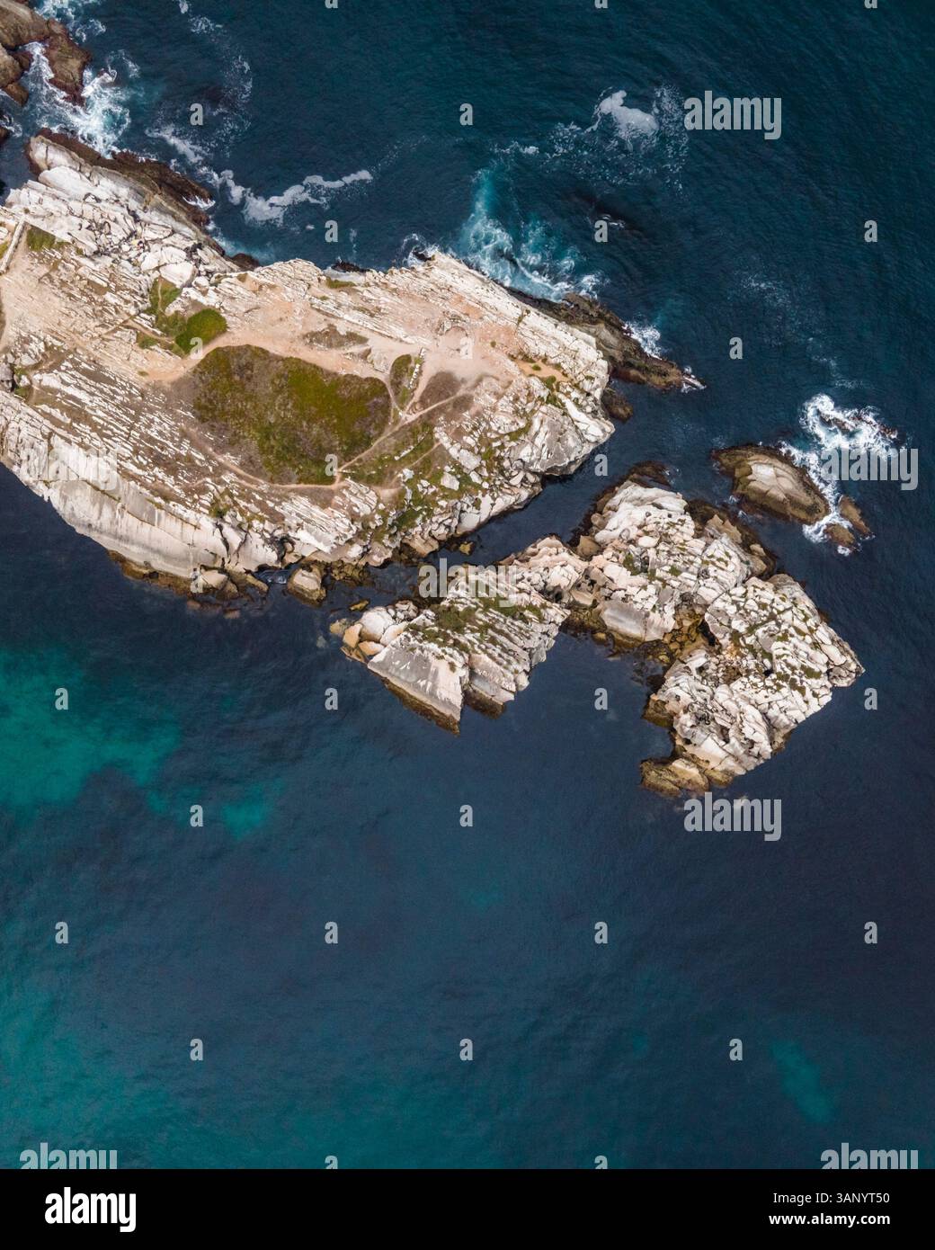 Aerial view of Ilha da Fora island in Baleal along the Ocean coastline ...