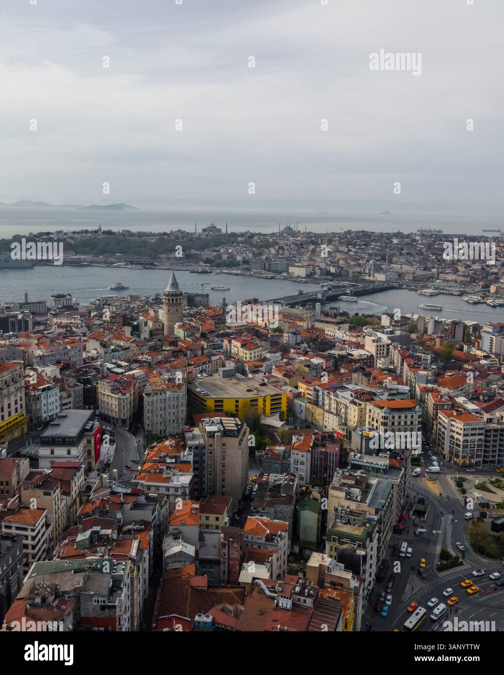Aerial view of the Galata tower in Beyoglu district on the European ...