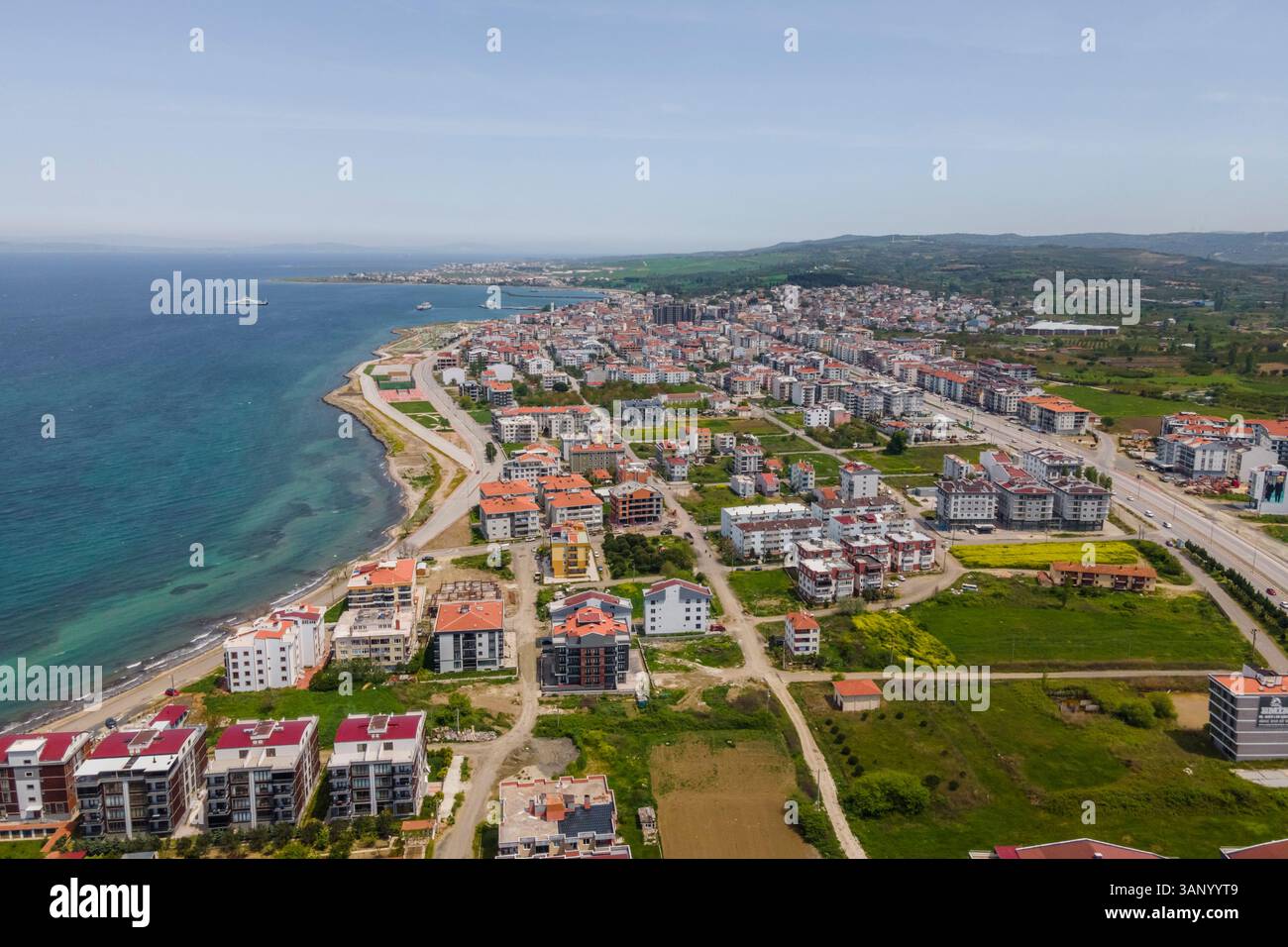 Aerial view of Lapseki, a small town along the coast on Dardanelles ...