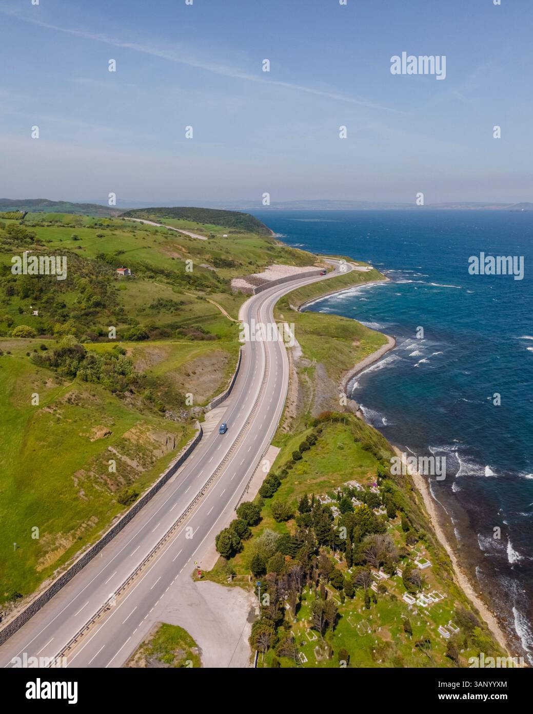 Aerial view following seaside road hi-res stock photography and images ...