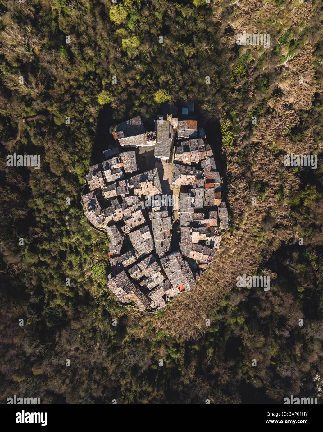 Aerial view of Calcata Vecchia, a medieval old town in Lazio Region ...