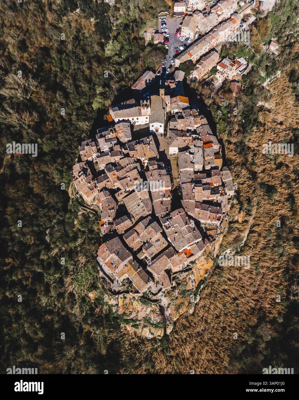 Aerial view of Calcata Vecchia, a medieval old town in Lazio Region ...