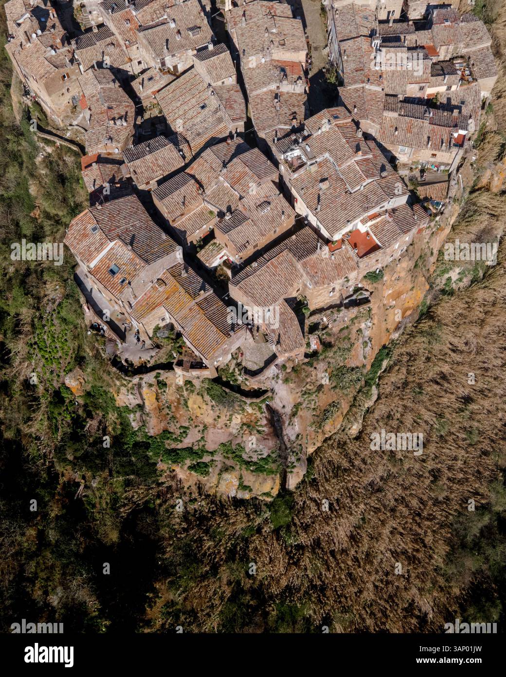 Aerial view of Calcata Vecchia, a medieval old town in Lazio Region ...