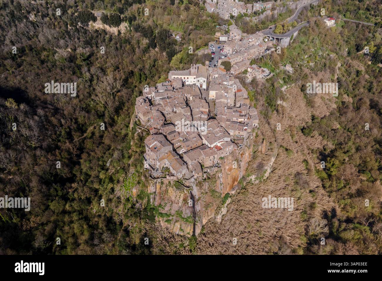 Aerial view of Calcata Vecchia, a medieval old town in Lazio Region ...