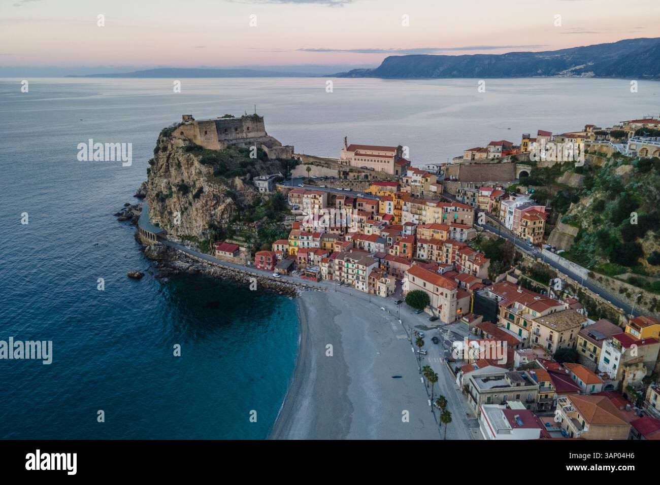 Aerial view of Scilla, a small town along the Mediterranean Sea ...