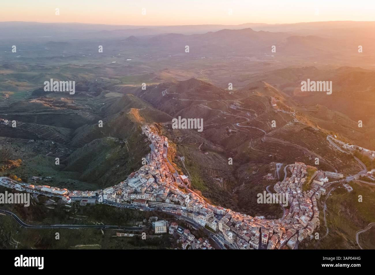Aerial view of Centuripe, a small town on mountain crests in Enna ...