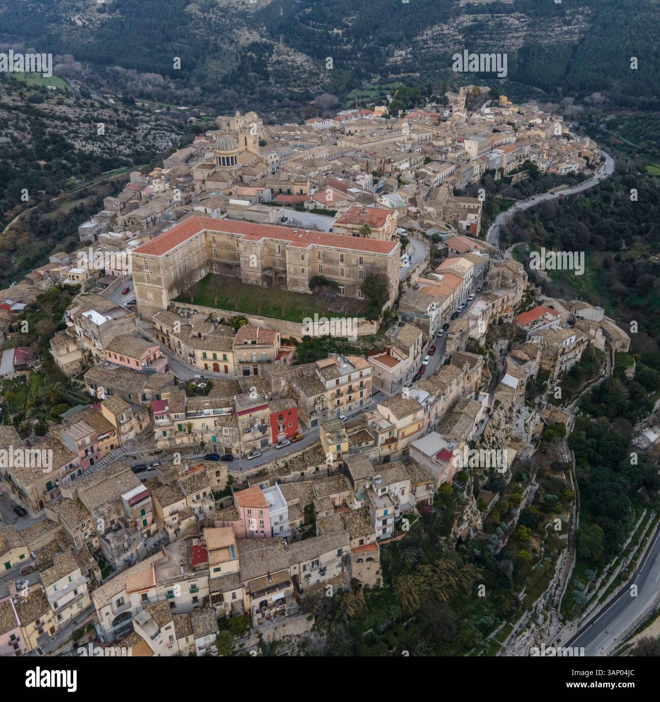Aerial view of Dottor Solarino Palace in Ragusa Ibla, a medieval town ...