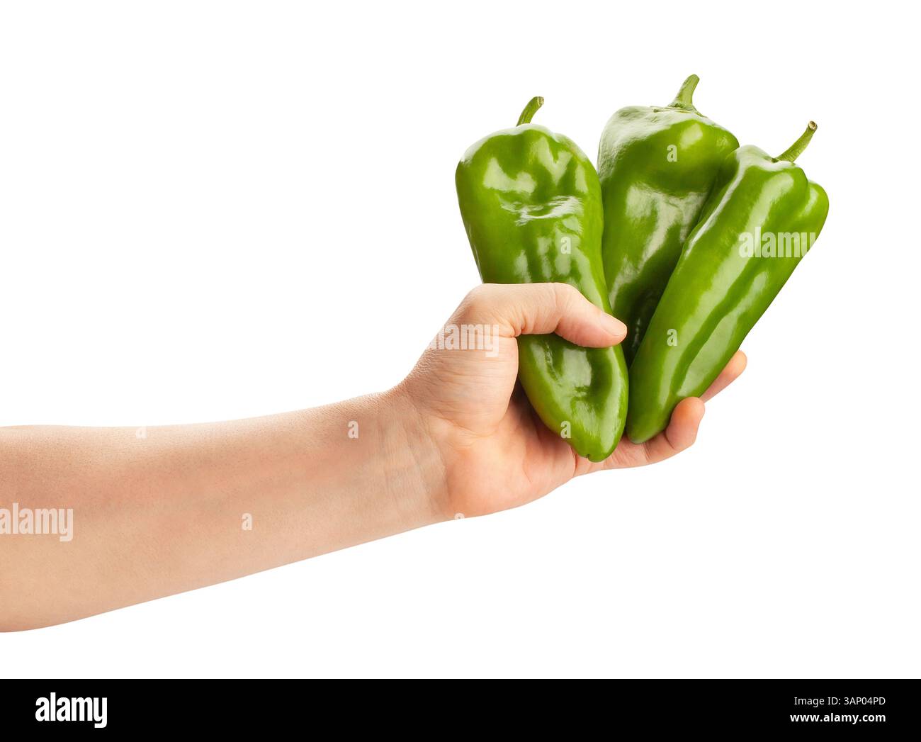 green pepper in hand path isolated on white Stock Photo - Alamy