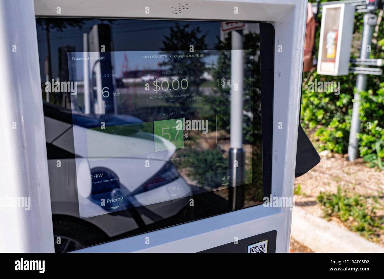 Austin, TX - 11 April 2025: Electrify America EV charger screen ...