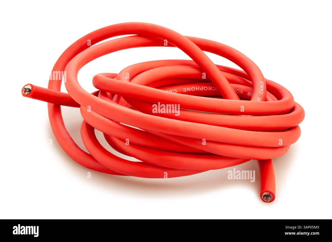 red microphone cable path isolated on white Stock Photo - Alamy