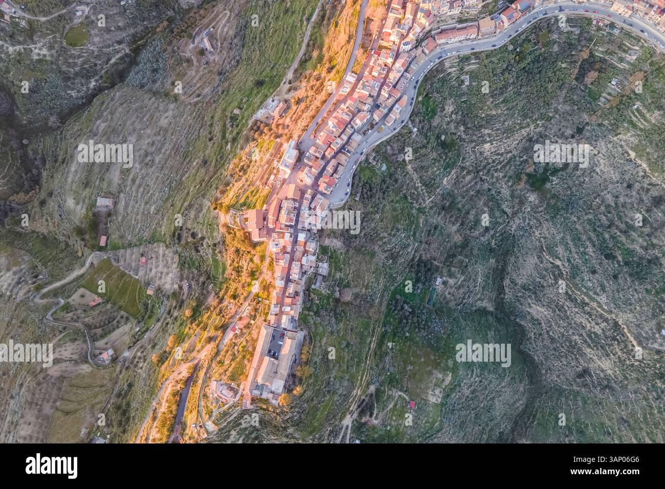 Aerial view of Centuripe, a small town on mountain crests in Enna ...