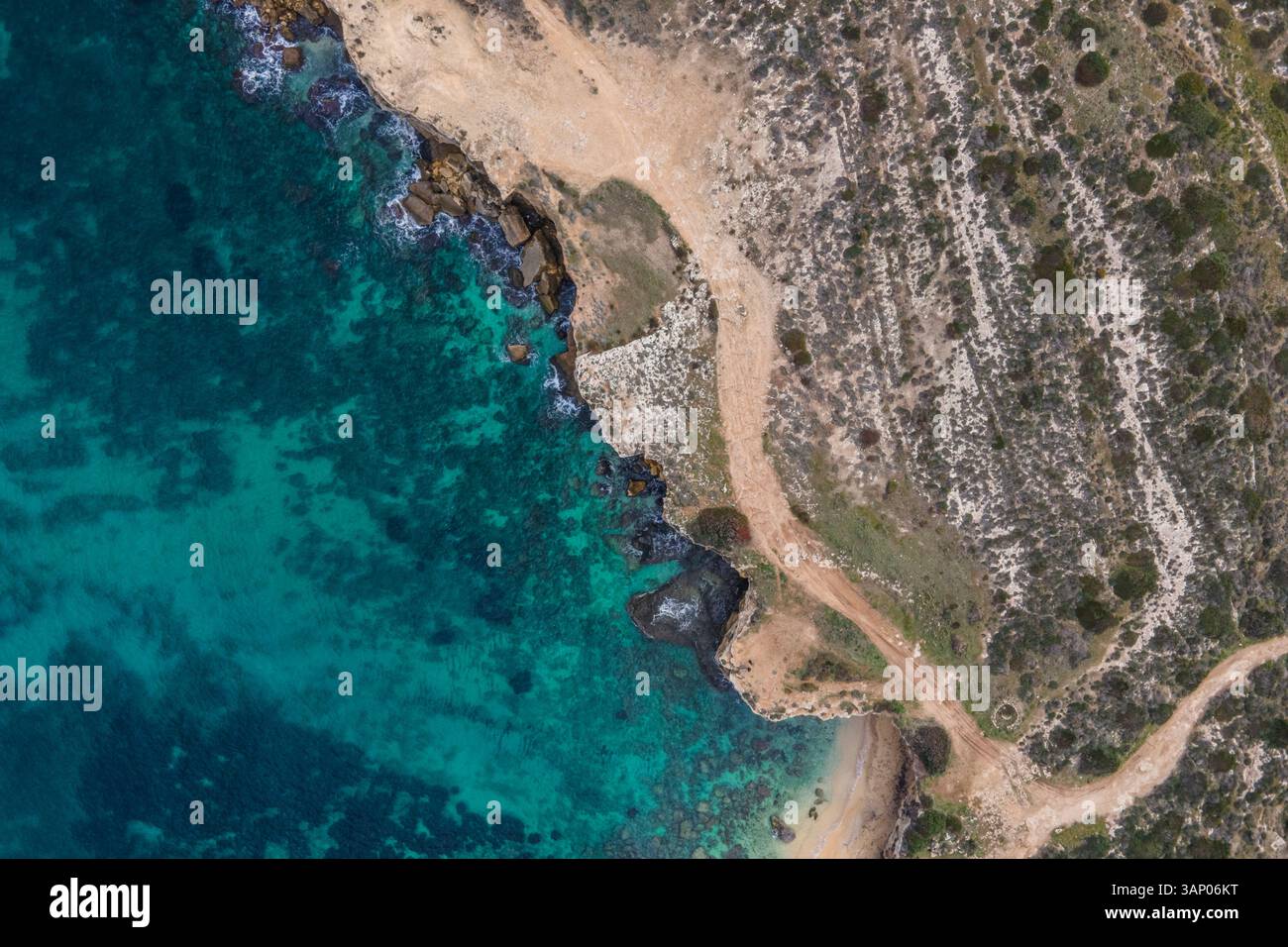Aerial view of Punta della Mola coastline on Plemmirio Natural Reserve ...